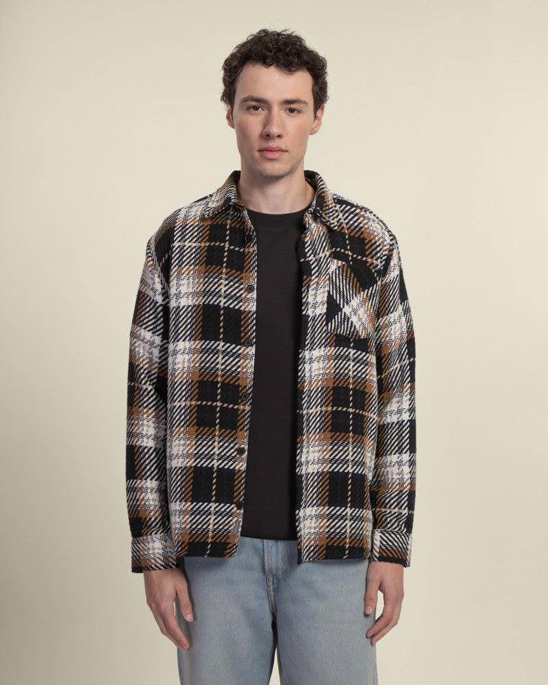 Larsson & Co Men’s Black Multi Check Textured Overshirt